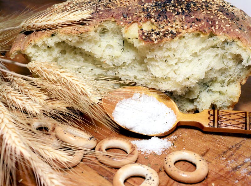 Loaf of Bread with a Spoonful of Salt Stock Image - Image of cookery ...