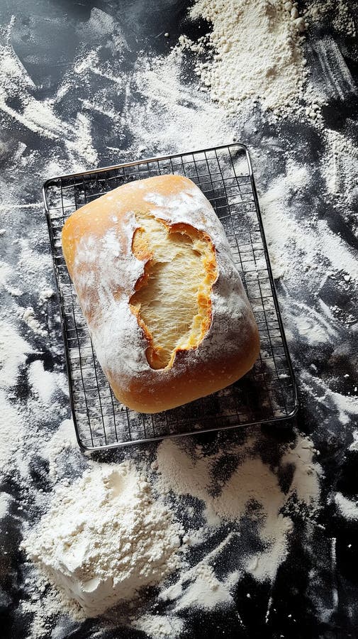 Loaf Fresh Bread Cooling Rack Surrounded Scattered Flour Stock Photos ...
