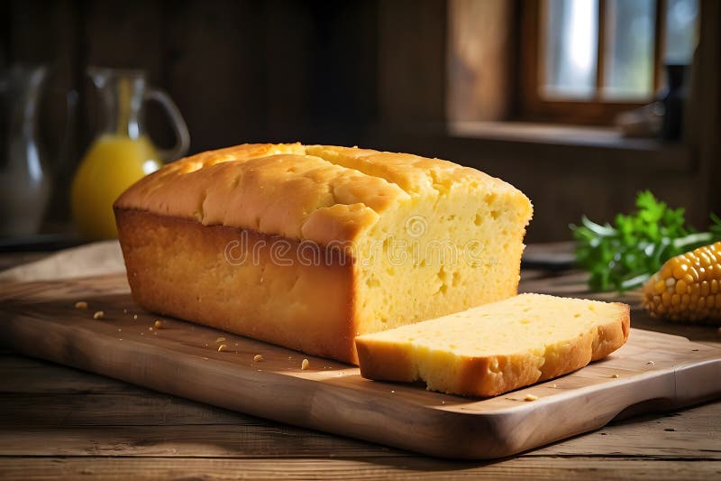 Fresh Cornbread on Rustic Table Stock Image - Image of organic, fluffy ...