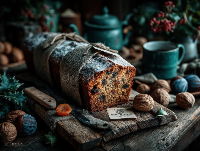 A Loaf of Fruit Bread Adorned with Dried Fruits and Nuts Stock Photo ...