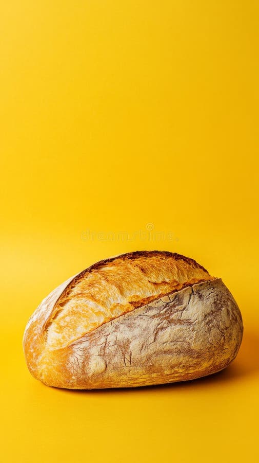 Loaf of Rustic Bread on Yellow Background Stock Photo - Image of ...