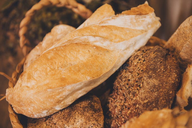 Wheat Bread, a Basket of Wheat Rye Bread Top View Stock Photo - Image ...