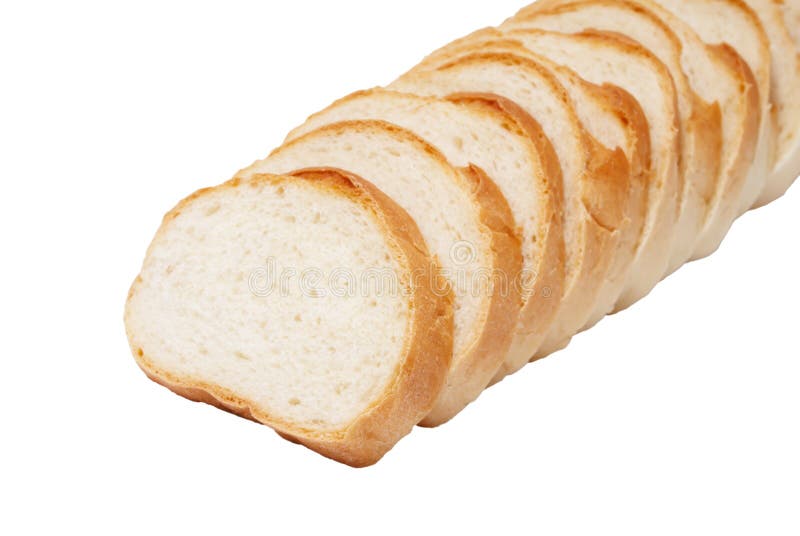 A Long Loaf of White Bread Cut into Pieces Stock Photo - Image of loaf ...