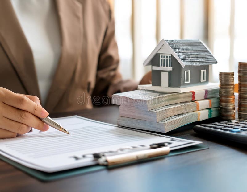 Loan and Financial Transactions Featuring Elements Like Money, Contracts, and Calculators ...