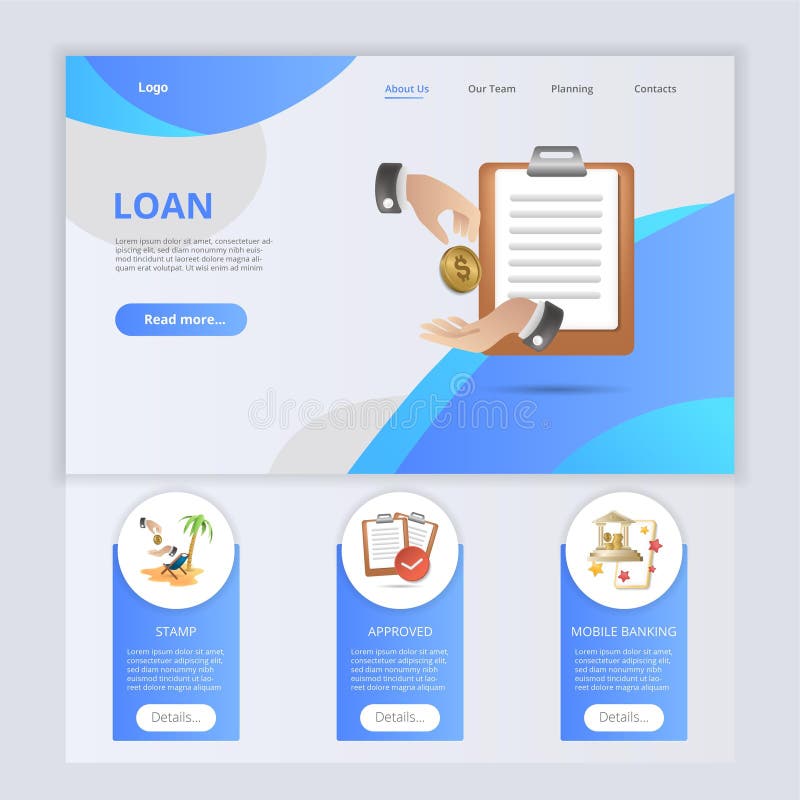 Loan Flat Landing Page Website Template. Stamp, Approved, Mobile ...