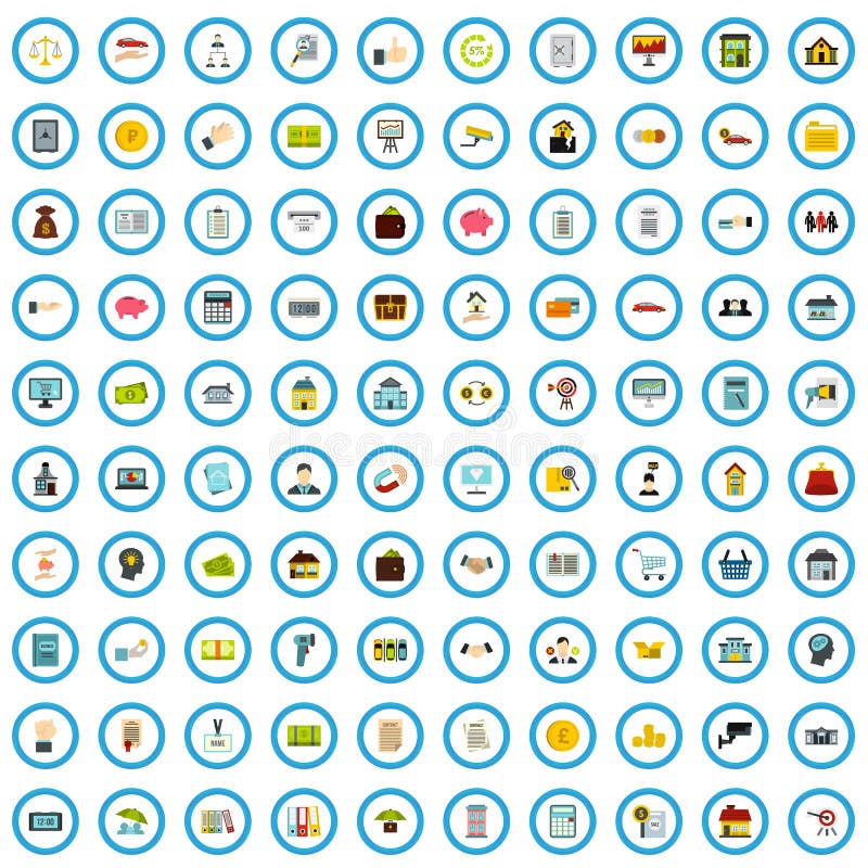 100 Loan Icons Set, Flat Style Stock Vector - Illustration of lending ...