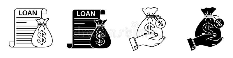Loan Icons Versions Set in Black Flat and Line Style Stock Vector ...