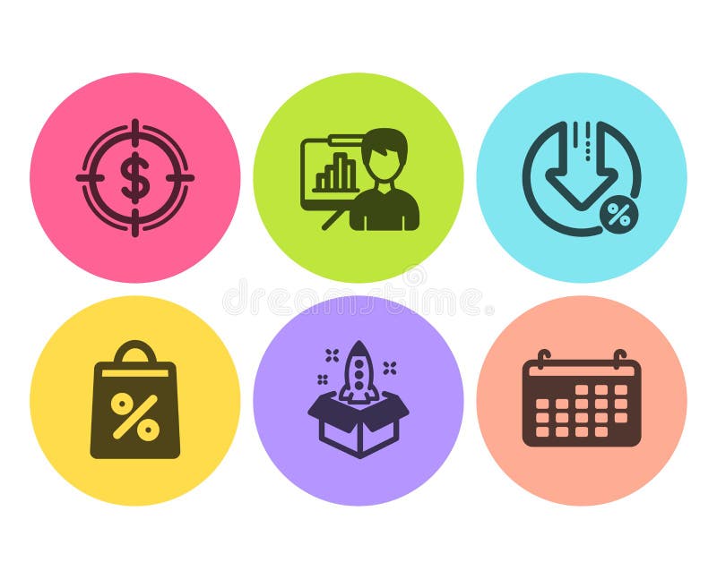 Loan Percent, Dollar Target and Startup Icons Set. Presentation Board ...