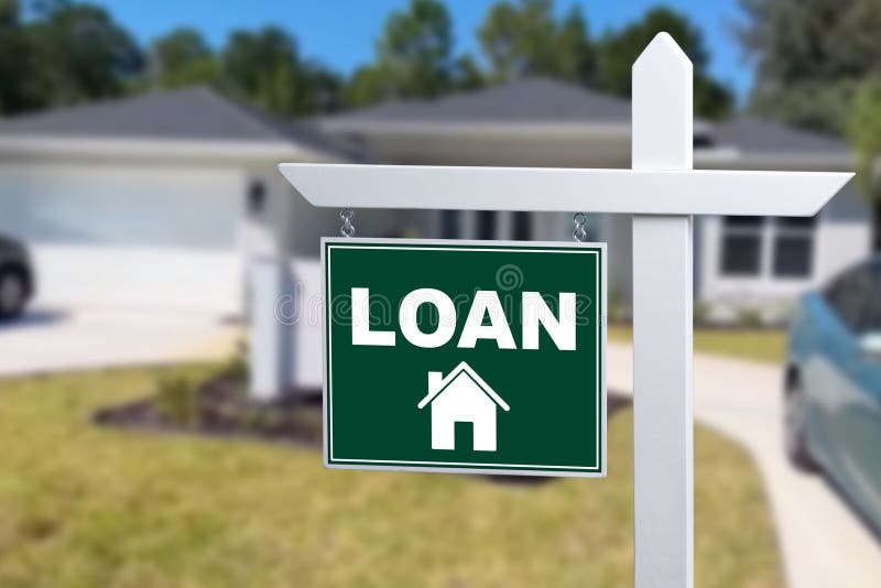 LOAN Sign Against a House. Close-up. Stock Photo - Image of residential ...