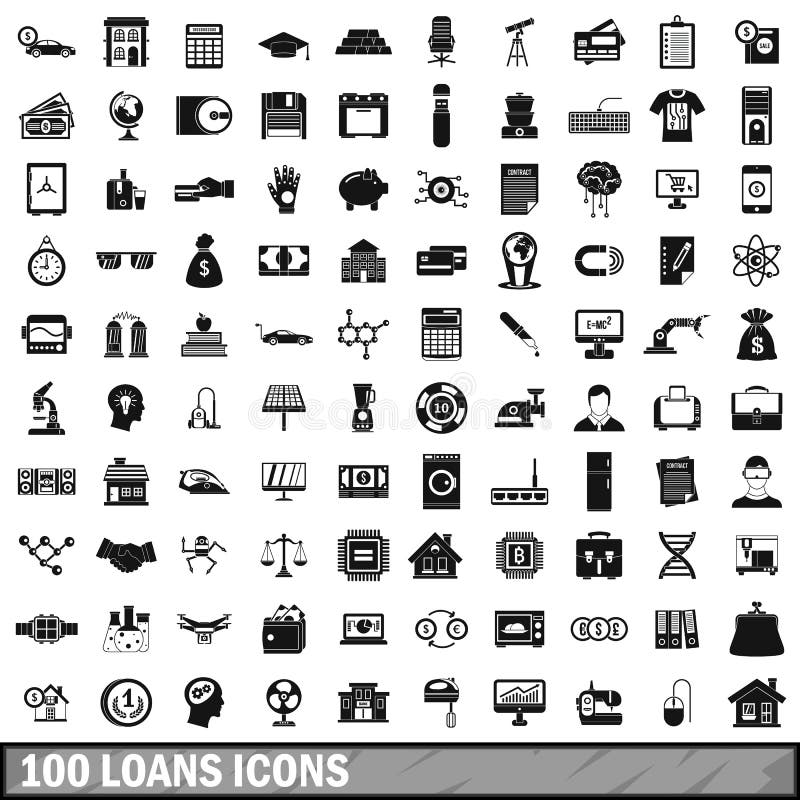 100 Loans Icons Set, Simple Style Stock Vector - Illustration of drive ...