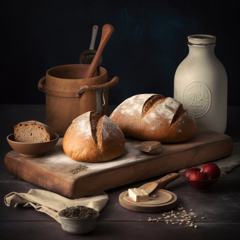 Loaves of Bread in an Artisan Style and Setting Stock Illustration ...