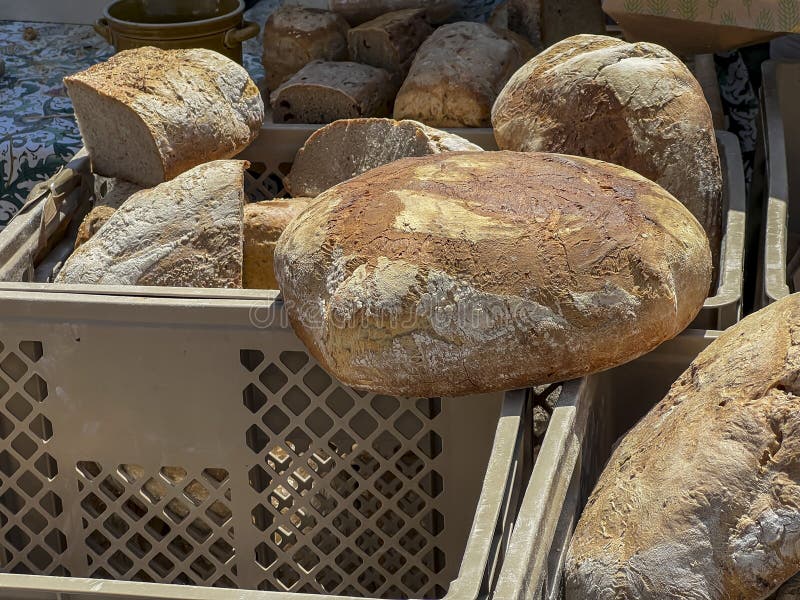 Loaves of Bread Lying in Plastic Crates Ready To Be Cut, Tasted and ...