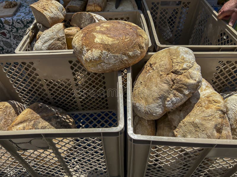 Loaves of Bread Lying in Plastic Crates Ready To Be Cut, Tasted and ...