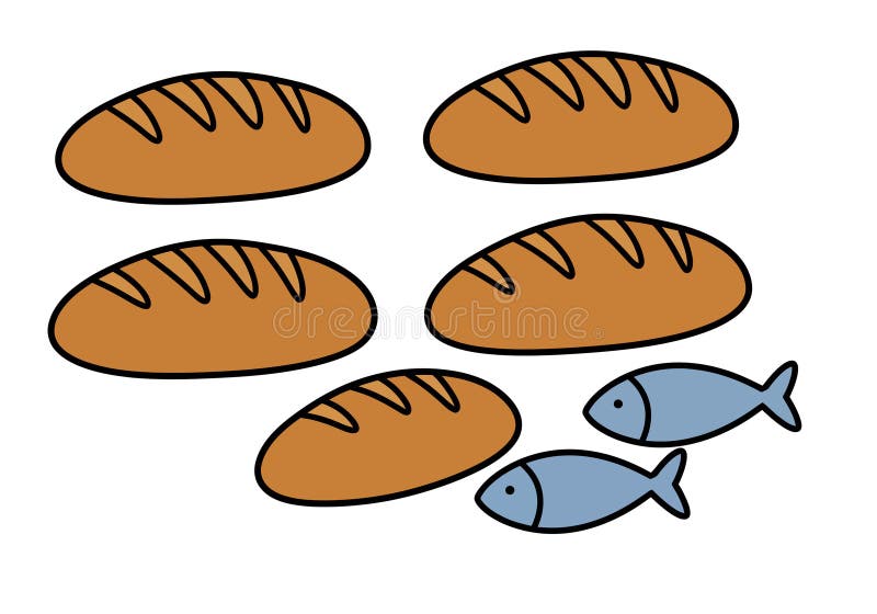 5 Loaves and 2 Fish Clipart Stock Vector - Illustration of blue ...