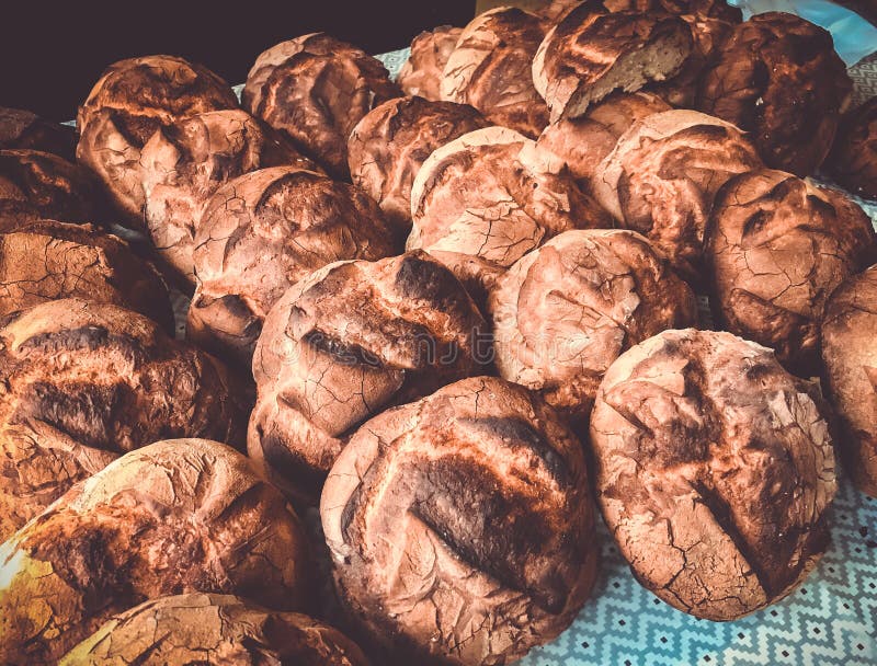 Loaves of Traditional Country Bread Stock Image - Image of table ...