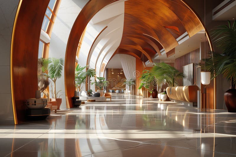 Lobby of Hotel with Curved Interior Architecture a Large Window Stock ...