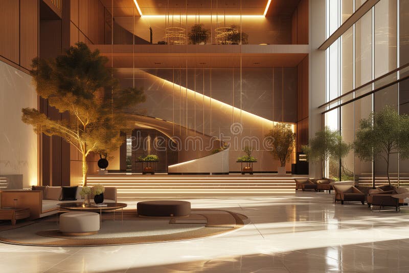 Lobby of Hotel with Large Window a Curved Interior Architecture Stock ...