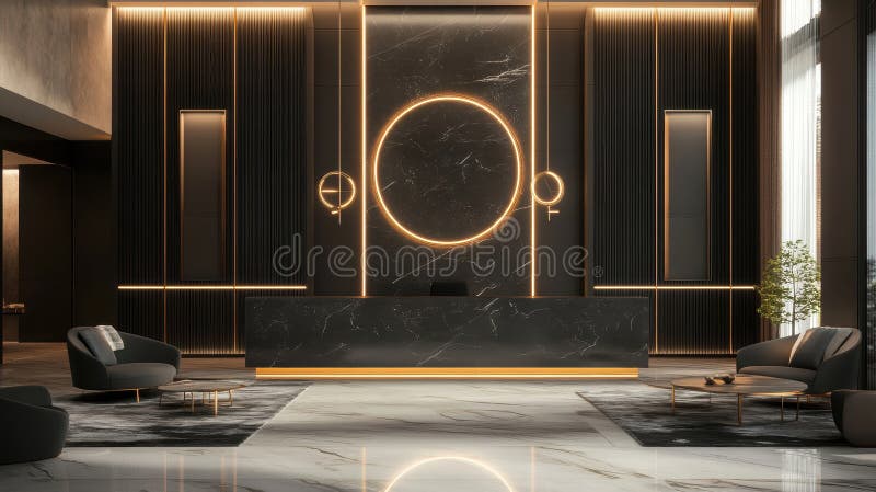 Reception Table. Modern Office Interior with White and Dark Marble ...