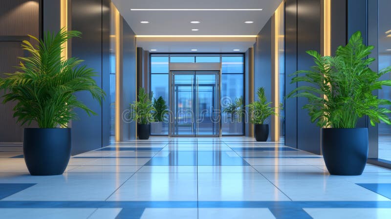 The Lobby of this Modern Office Building Boasts Polished Floors, an ...