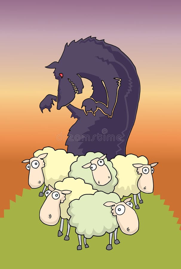 Lobo entre las ovejas stock de ilustración. Ilustración de salvaje ...