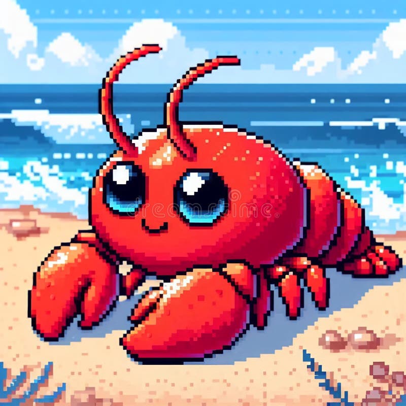 Lobster on the Beach, Pixel Art Stock Illustration - Illustration of ...