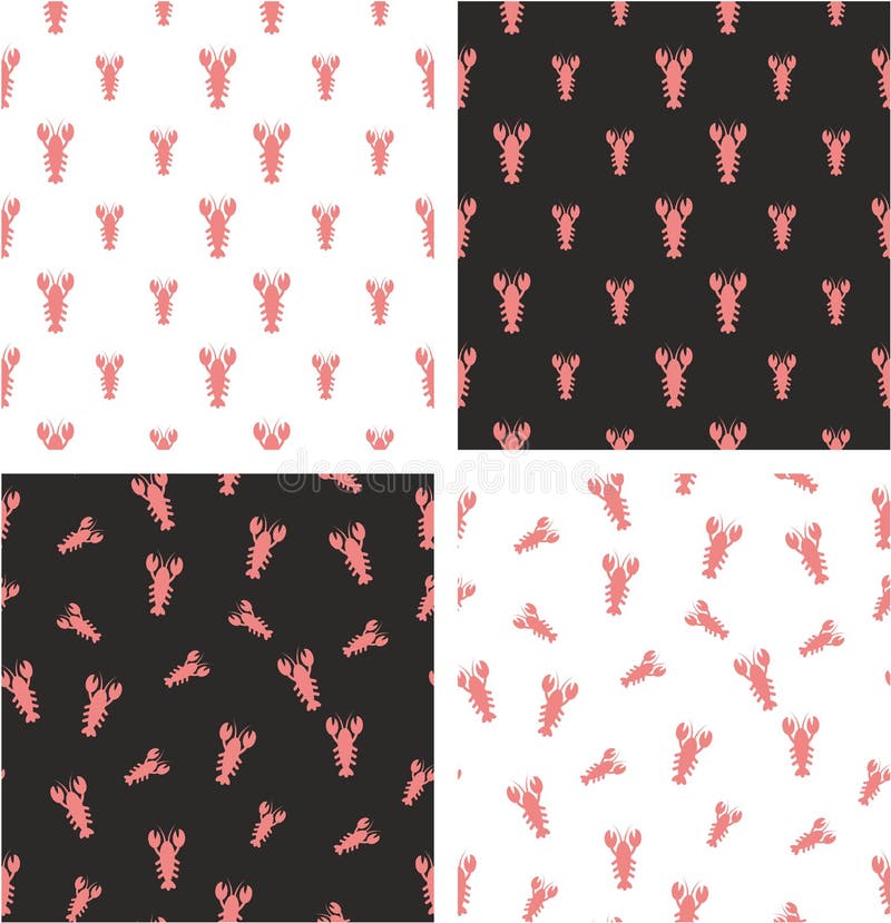 Lobster Big & Small Aligned & Random Seamless Pattern Color Set Stock ...