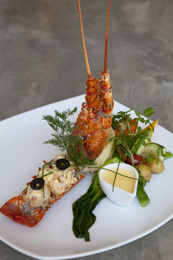 Lobster Seafood Salad White Plate Stock Photo - Image of shellfish ...
