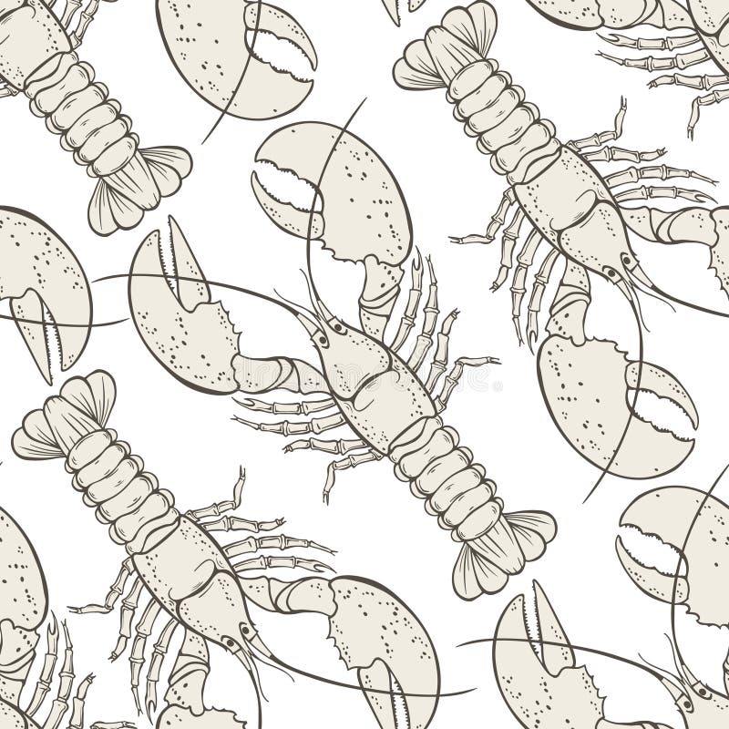 Lobster. Vector Seamless Background Patterns on White. Food Vector ...