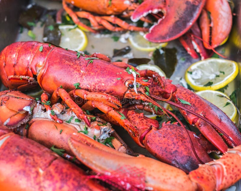 Lobsters Cooked in the Tray Stock Photo - Image of crab, full: 181939264