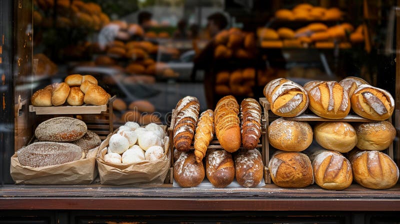 Bakery Shop Window and Display. Various Types of Bread Stock ...