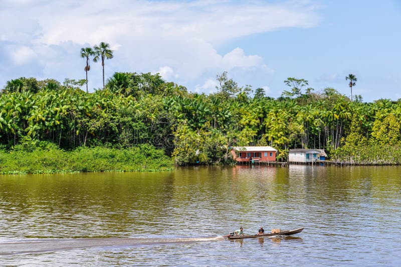 Local Boat and a House on the Amazon River, Brazil Stock Image - Image ...