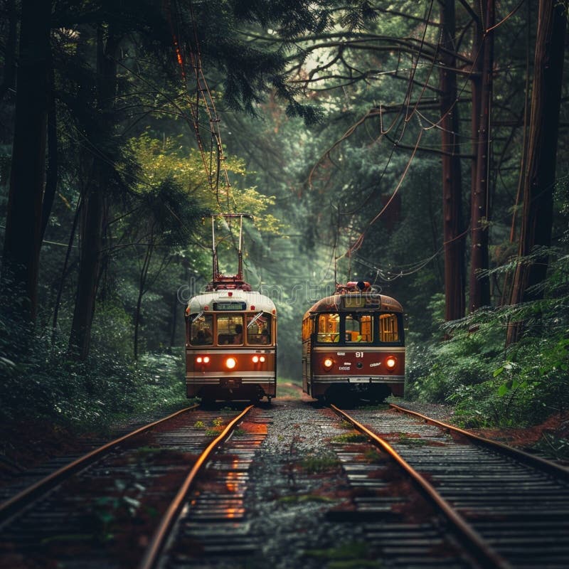 Local Buses Journeying on Tracks Stock Illustration - Illustration of ...