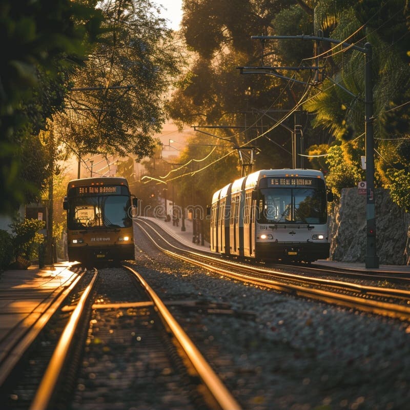 Local Buses Journeying on Tracks Stock Image - Image of camera ...