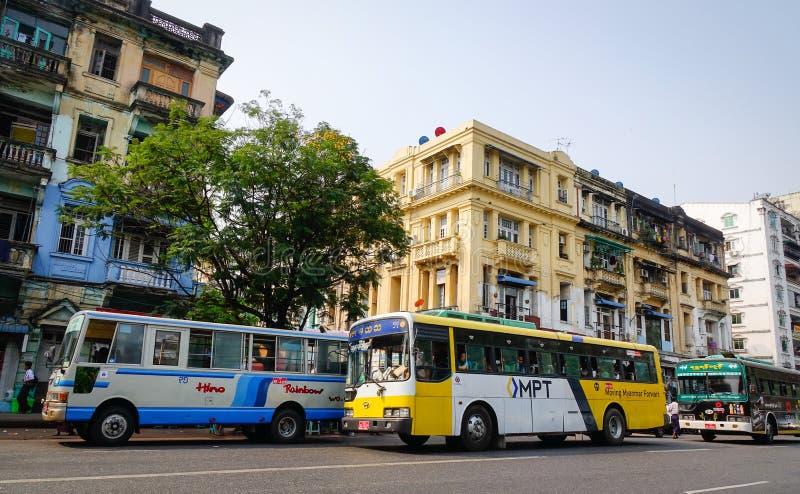 Local Buses Run on Street in Yangon, Myanmar Editorial Image - Image of ...