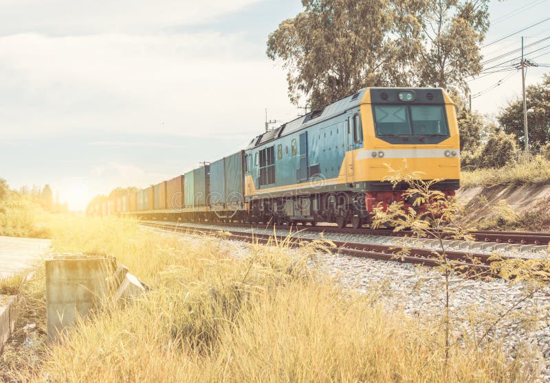 Local Cargo Train Running on Track Stock Image - Image of mountain ...