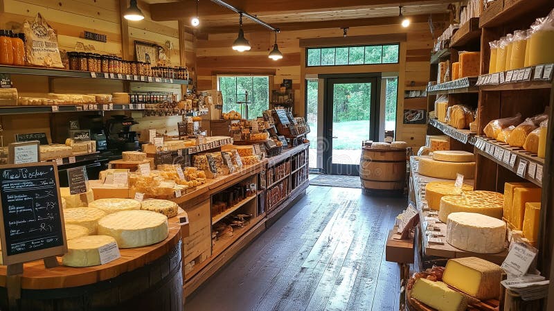 A Local Cheese Shop with Wheels of Cheese and Tasting Samples on Stock ...