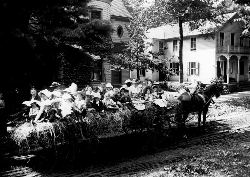 Local Children On Hayrack Ride, 1910-18. Picture Image: 221476555