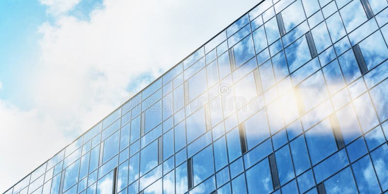 Local City Building with White Clouds Reflections on Windows Stock ...