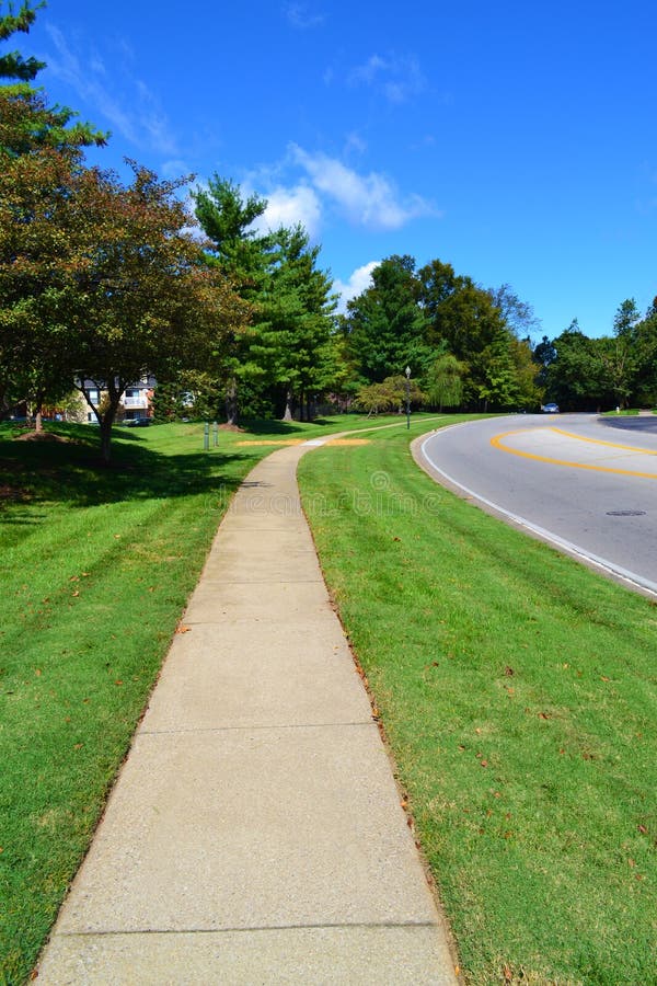 Local City Sidewalk Follows Alongside Roadway Stock Photo - Image of ...