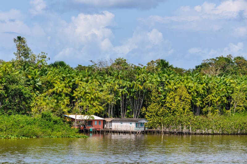 Local Hut on the Amazon River, Brazil Stock Photo - Image of clouds ...