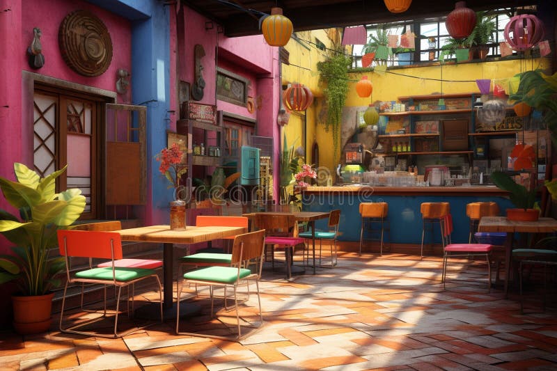 Local Latin American Cafe with Colorful Decor Stock Illustration ...