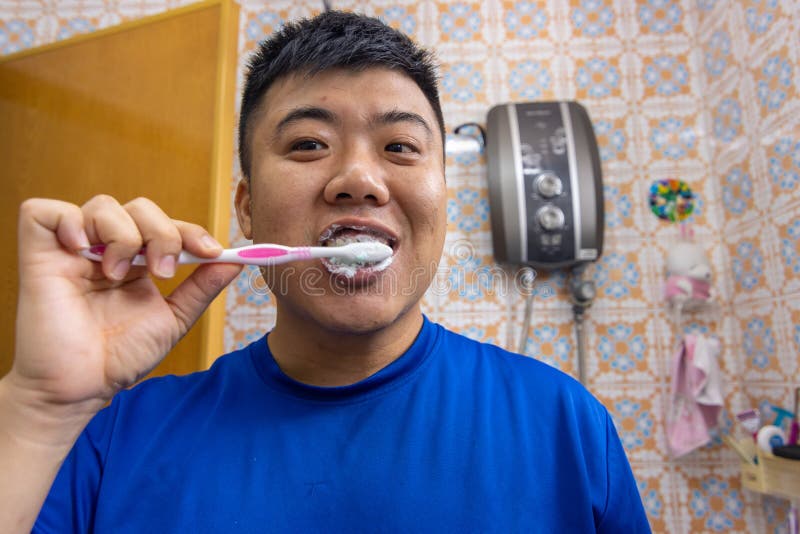 Local Lifestyle Chinese Man Brushing Teeth Stock Image - Image of home ...