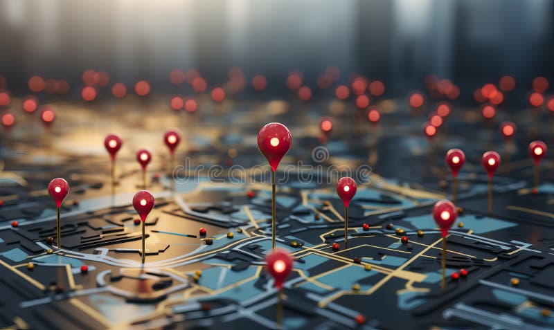 Local Map with Locator Pointer Marks, Communication Concept Stock Image ...