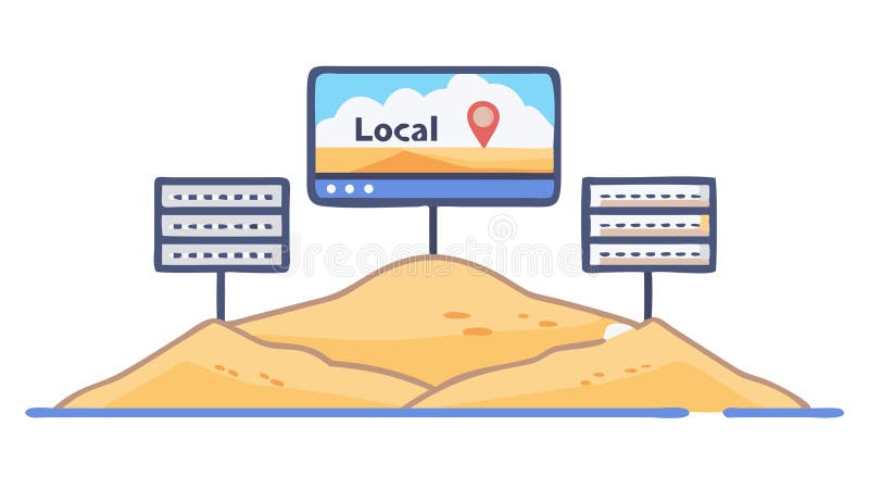 Local Network Hub with Billboards in a Desert Landscape, Vector Design ...