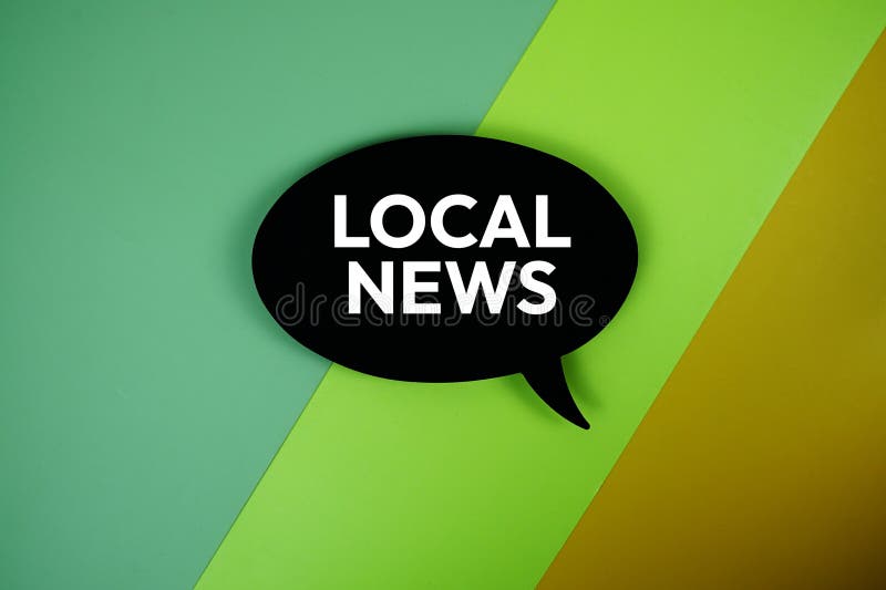 Local News Text on Speech Bubble Top View on Green and Yellow Geometric ...