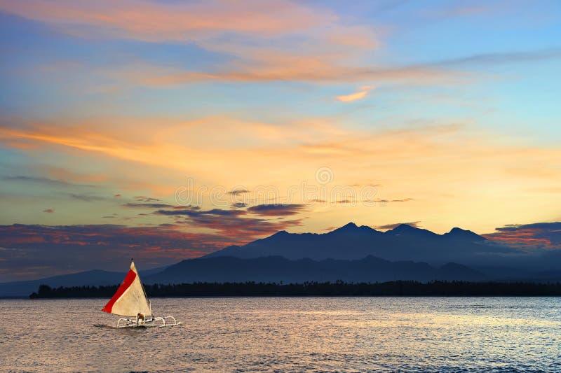 Local Outrigger Sailing Boat in a Tropical Sea Stock Image - Image of ...