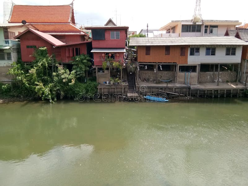 Local Riverside House in Thailand Stock Photo - Image of water, view ...