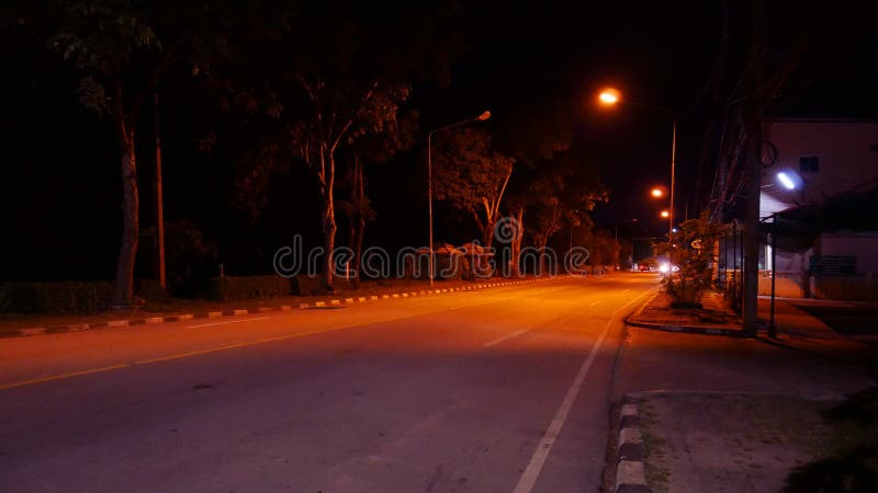 Local Road with Lamp Posts at Night. Stock Image - Image of pole ...