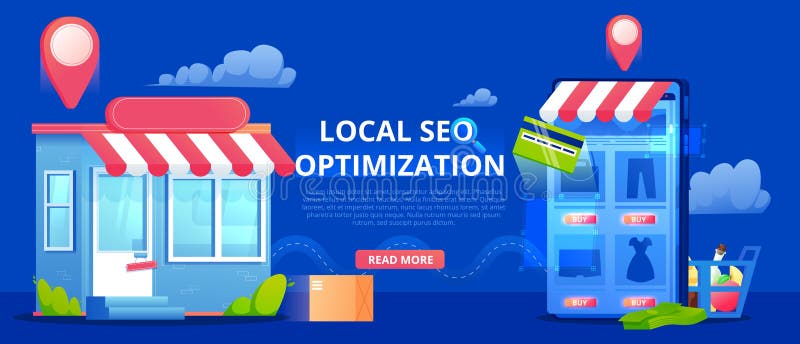 Local Seo Banner, Map and Shop in Realistic View. Stock Vector ...