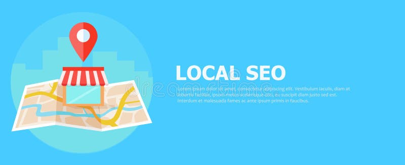 Local Seo Banner, Map and Shop in Realistic View. Stock Illustration ...